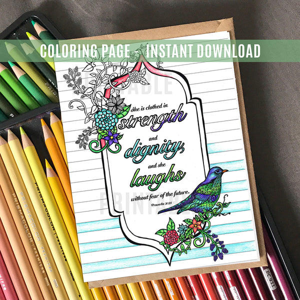 Strength and Dignity Coloring Page - Instant Download - Shop Ringmasters